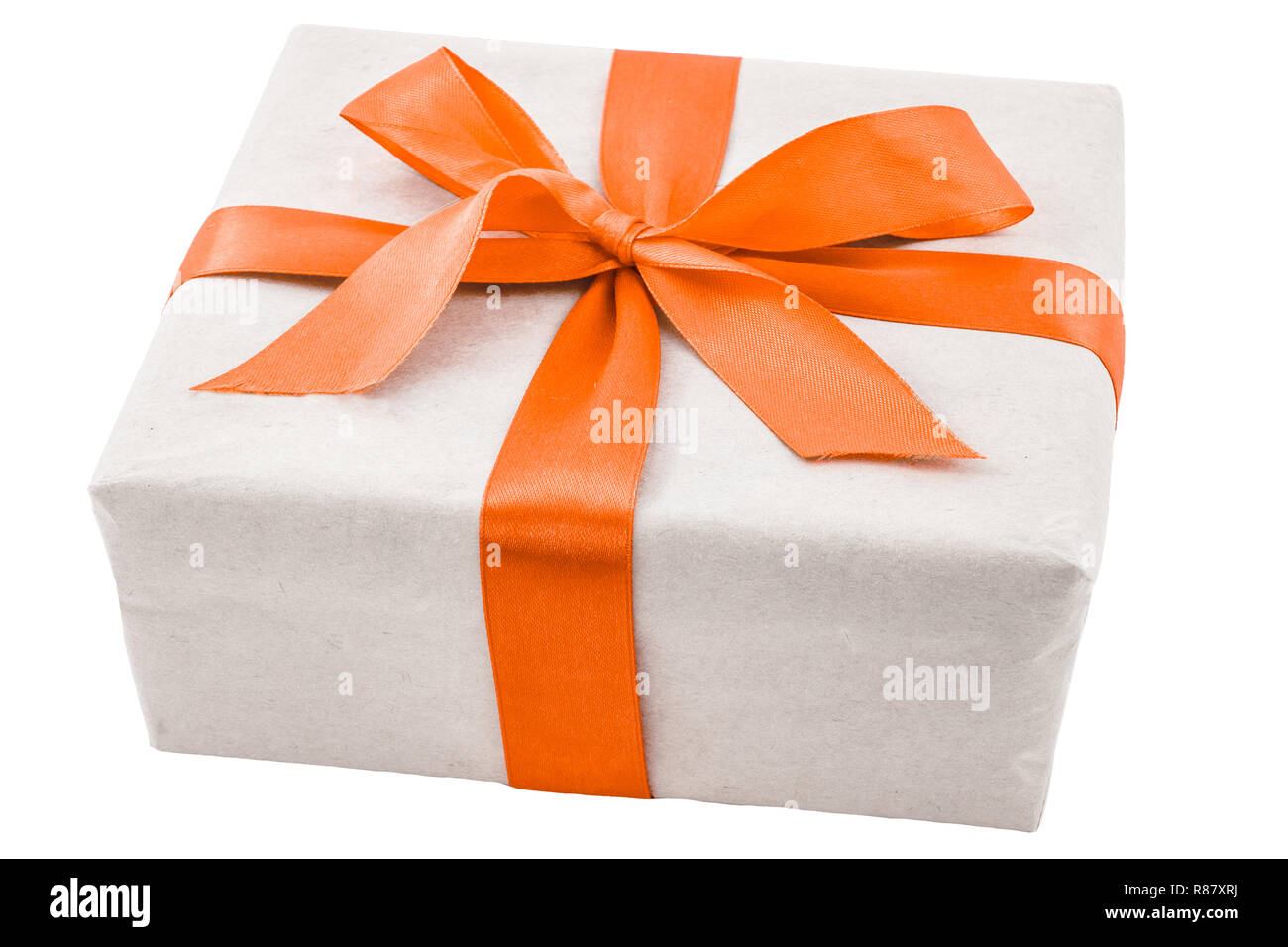 gift box with orange ribbon bow isolated on white background Stock ...