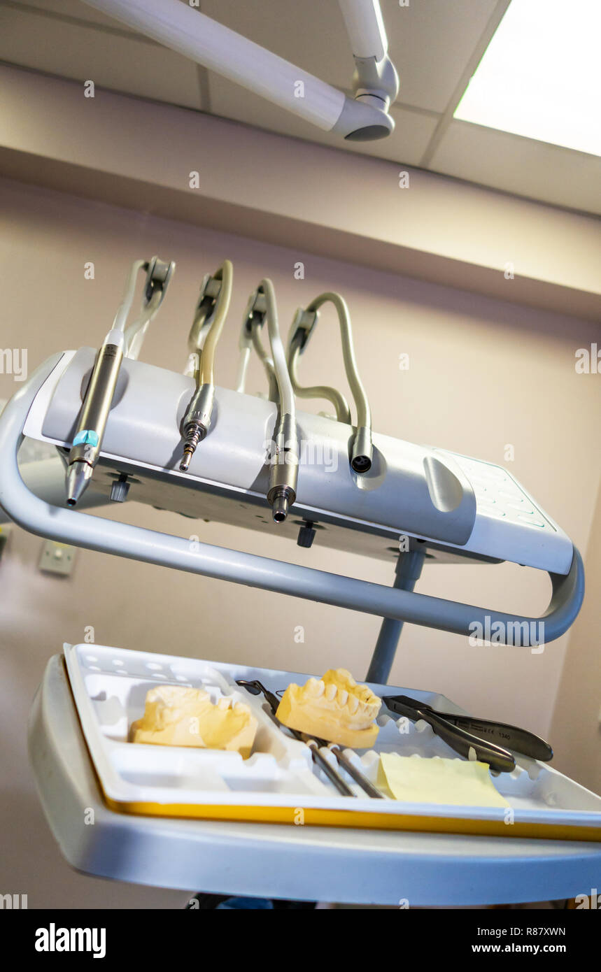 Dental Equipment Tray and examination tools as seen by a patient ...