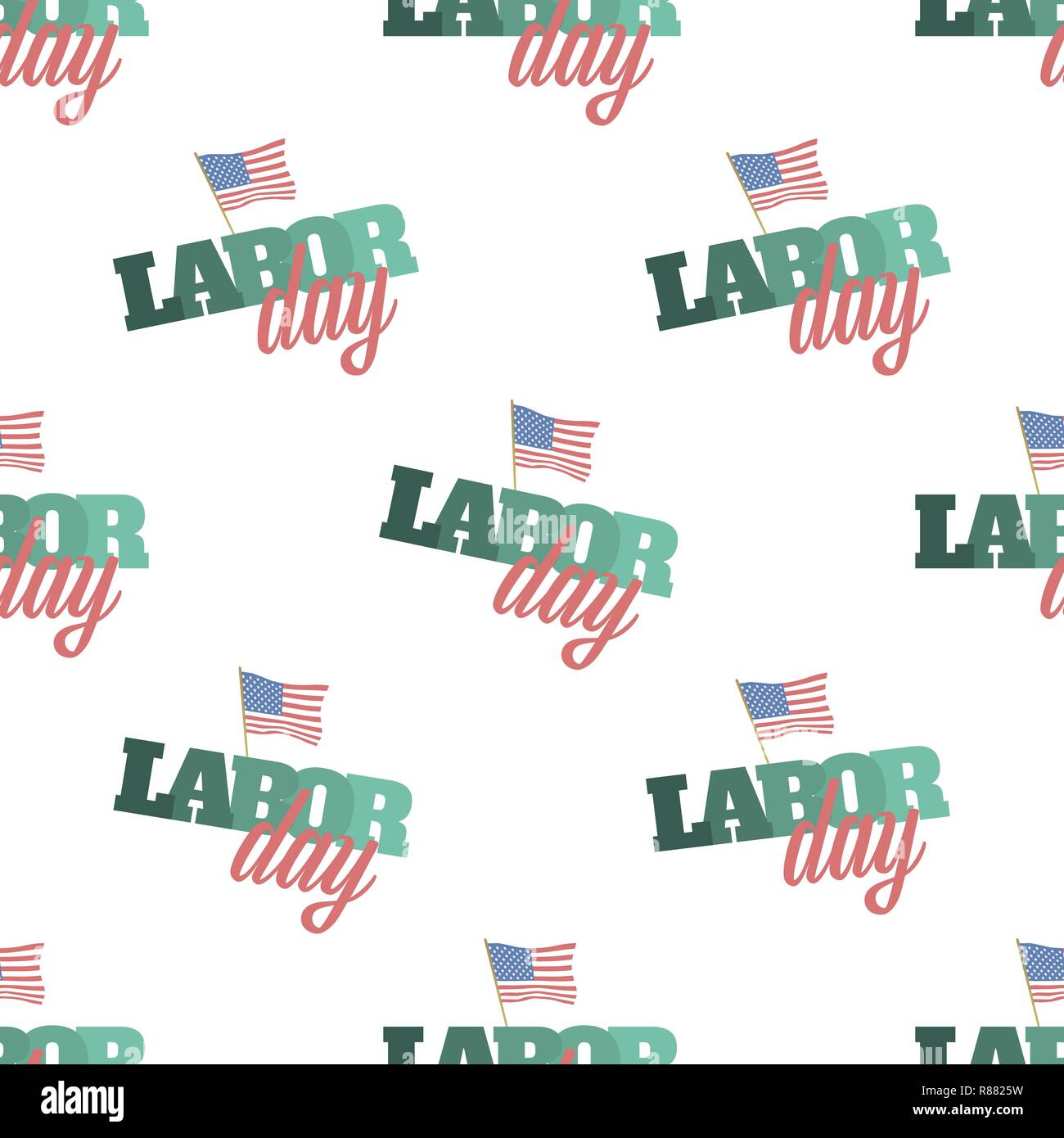 Labor day sign with USA flag. Seamless pattern on the white background ...