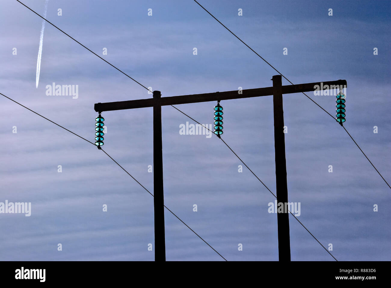Electric Transmission Lines Wooden Poles High Resolution Stock ...