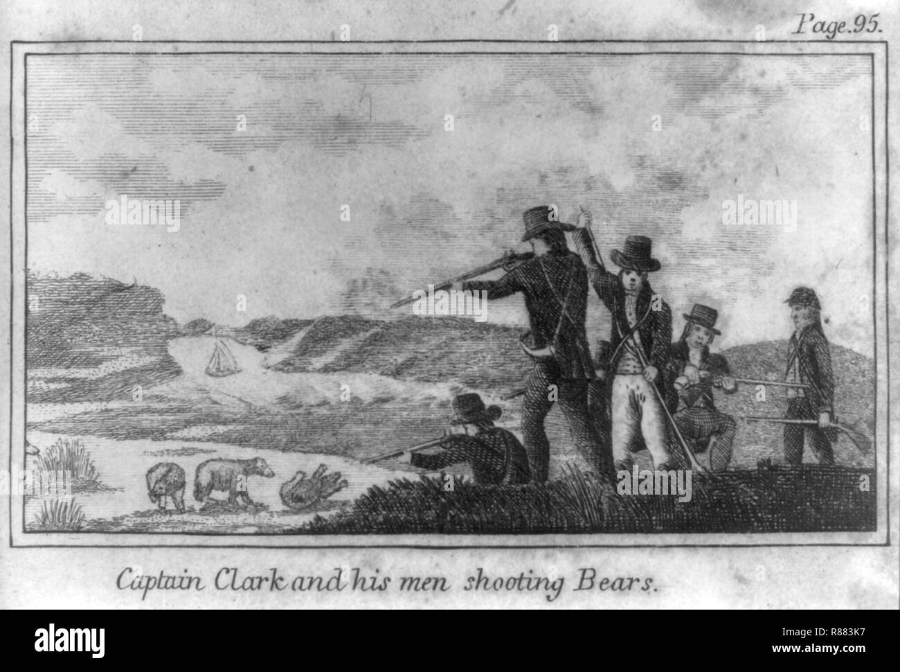 Captain Clark and his men shooting bears Stock Photo - Alamy