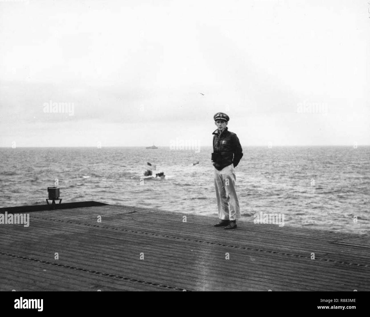 Captain Daniel V. Gallery on aft deck of USS Guadalcanal (CVE-60), U ...