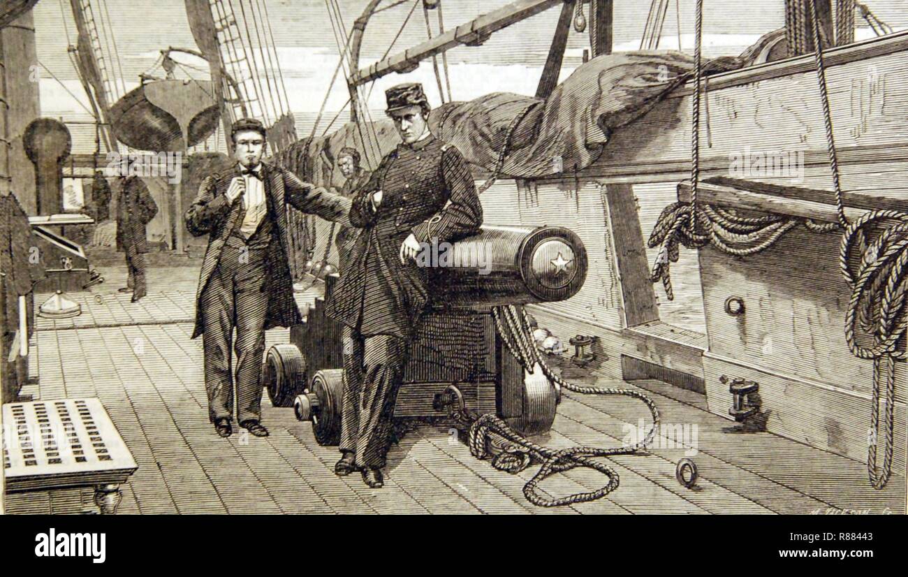 Captain Raphael Semmes, CSN, onboard CSS Alabama near 110-pounder gun ...