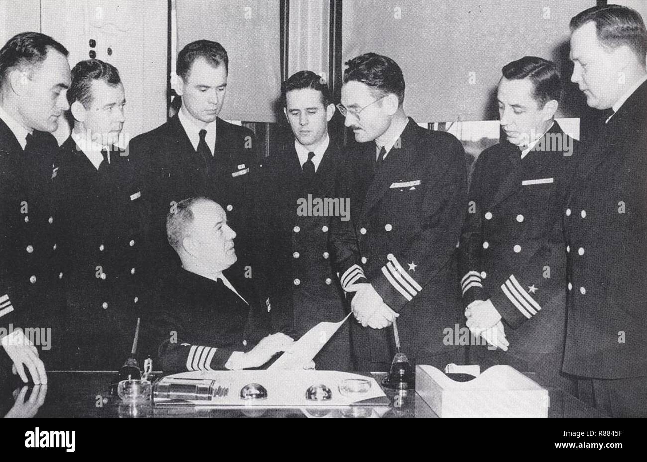 Captain Steinhagen and department heads of USS Dayton (CL-105), in 1945 ...