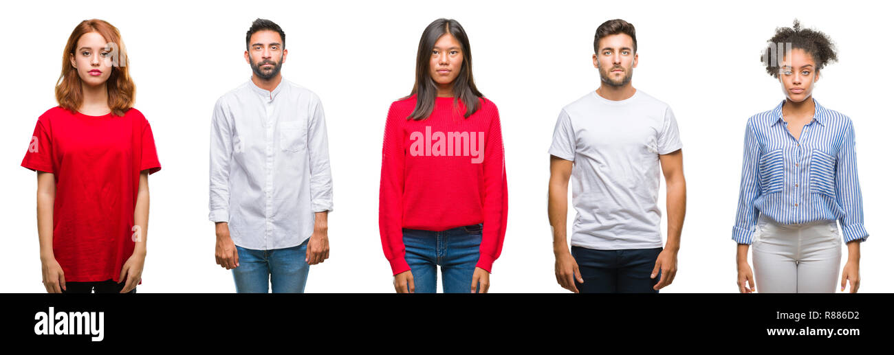 Collage of group chinese, indian, hispanic people over isolated ...