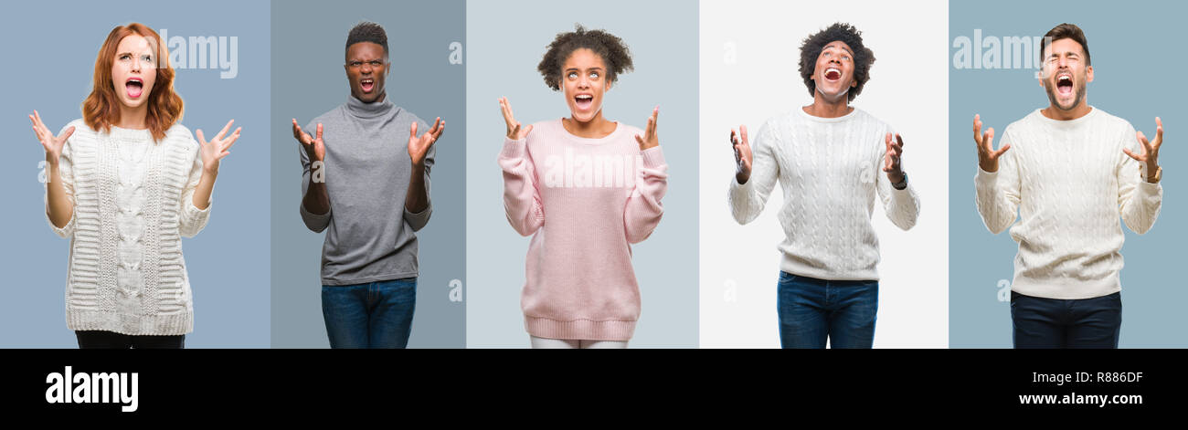 Collage of group of african american and hispanic people wearing winter ...