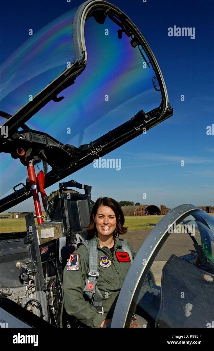 Capt. Nicole M. Malachowski, 494th FS fighter pilot, sits in an F-15E ...