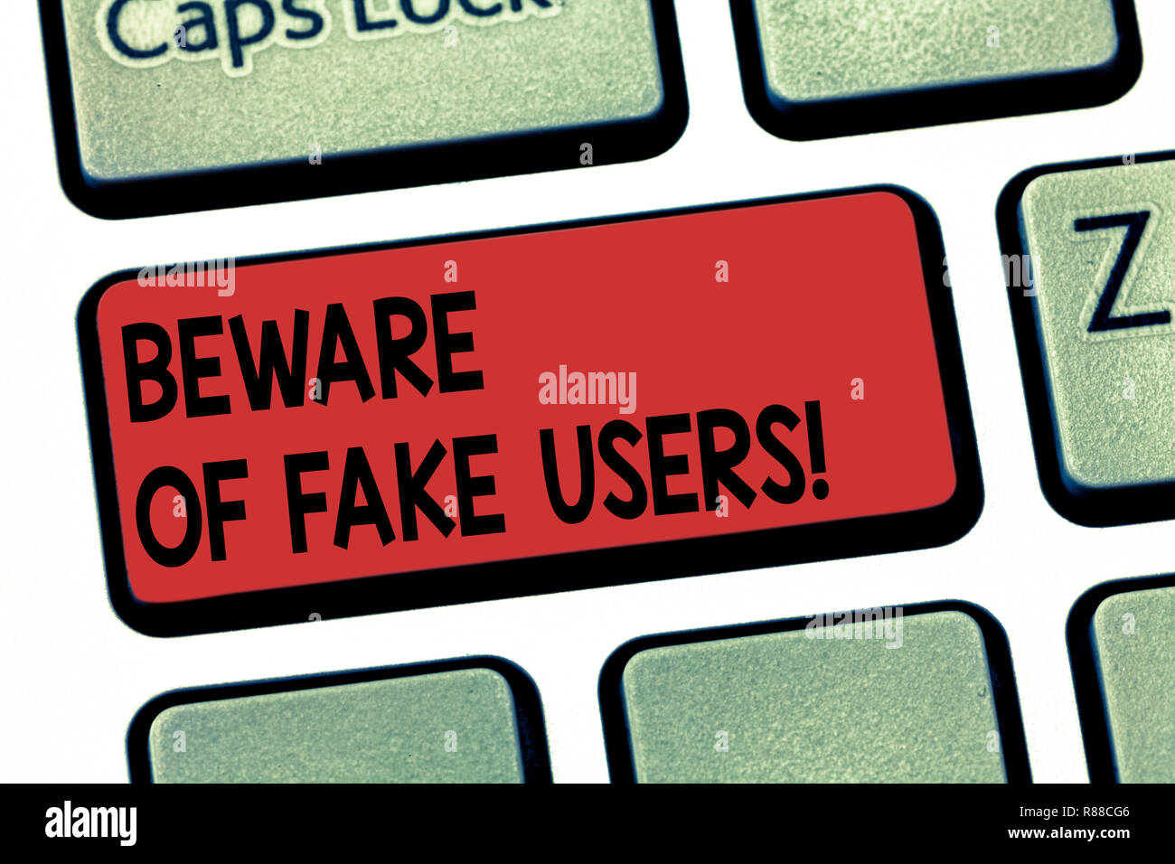 Writing note showing Beware Of Fake Users. Business photo showcasing Be ...