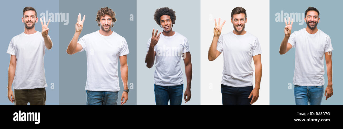 Collage of group of handsome hispanic, indian and arab men over vintage ...