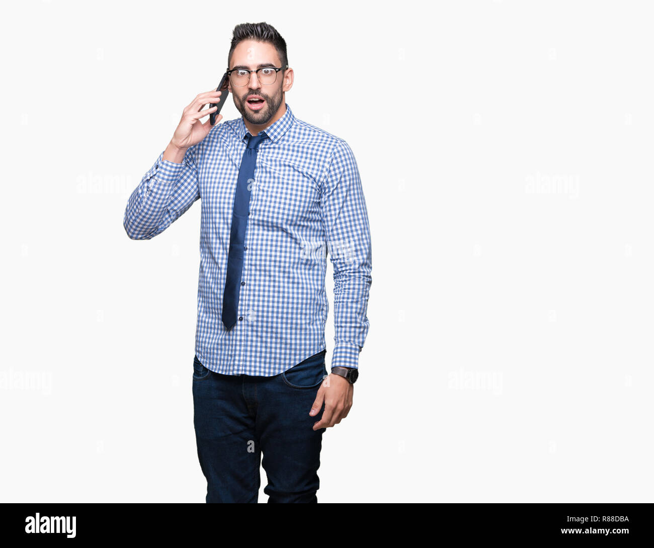 Man talking on phone scared Cut Out Stock Images & Pictures - Alamy