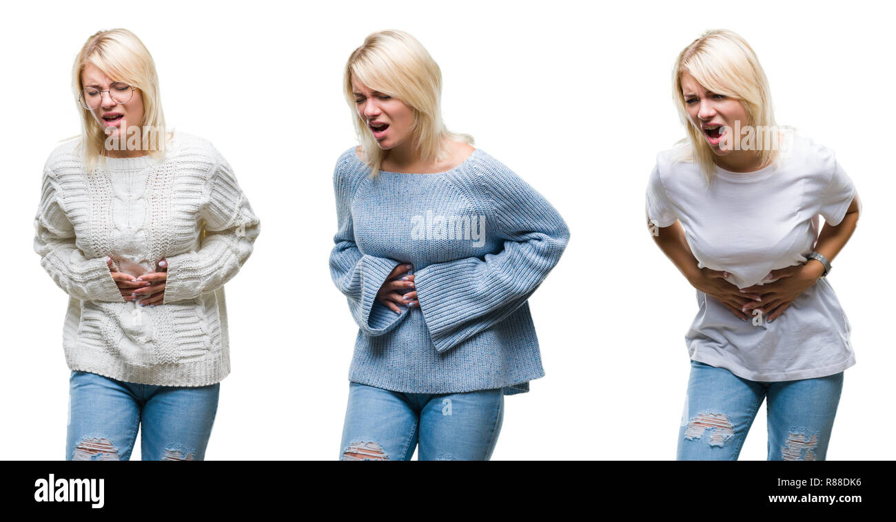 Collage of beautiful blonde woman wearing winter sweater over isolated ...
