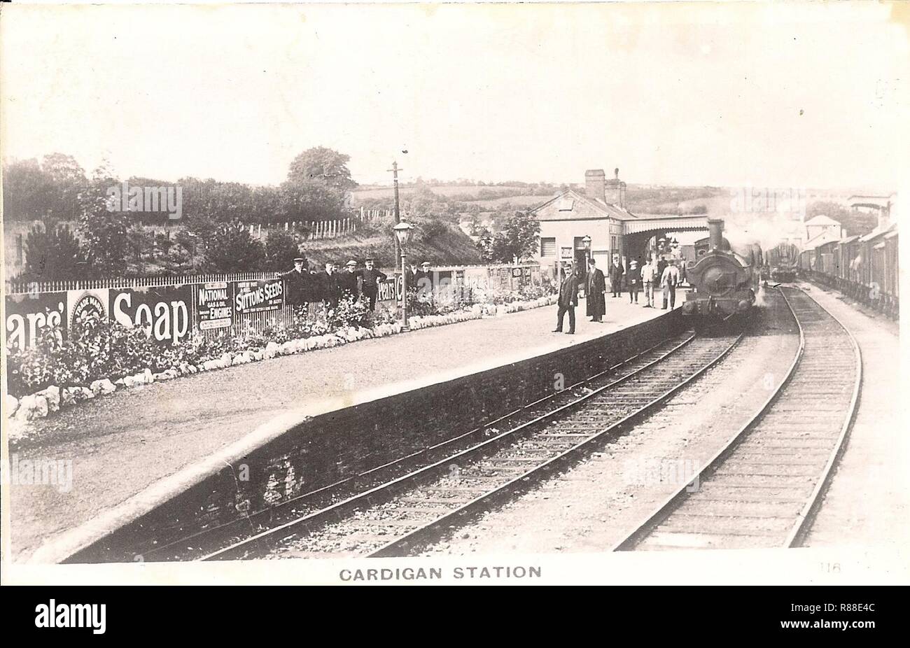 Cardigan railway station (postcard Stock Photo - Alamy