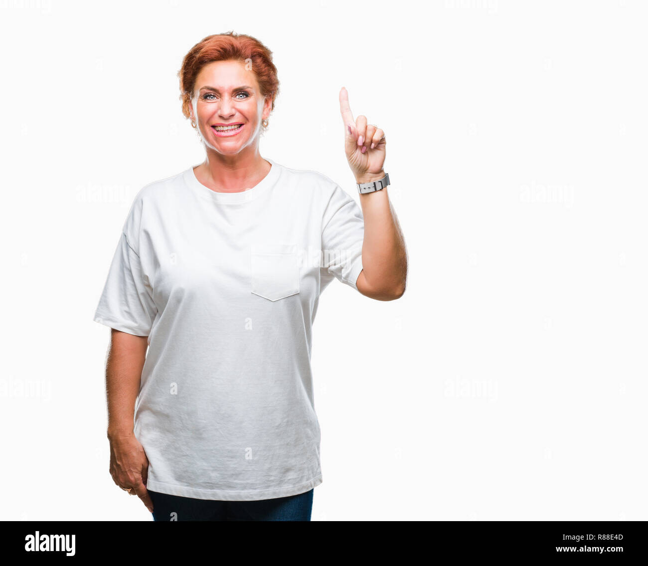 Positive senior woman counting Cut Out Stock Images & Pictures - Alamy