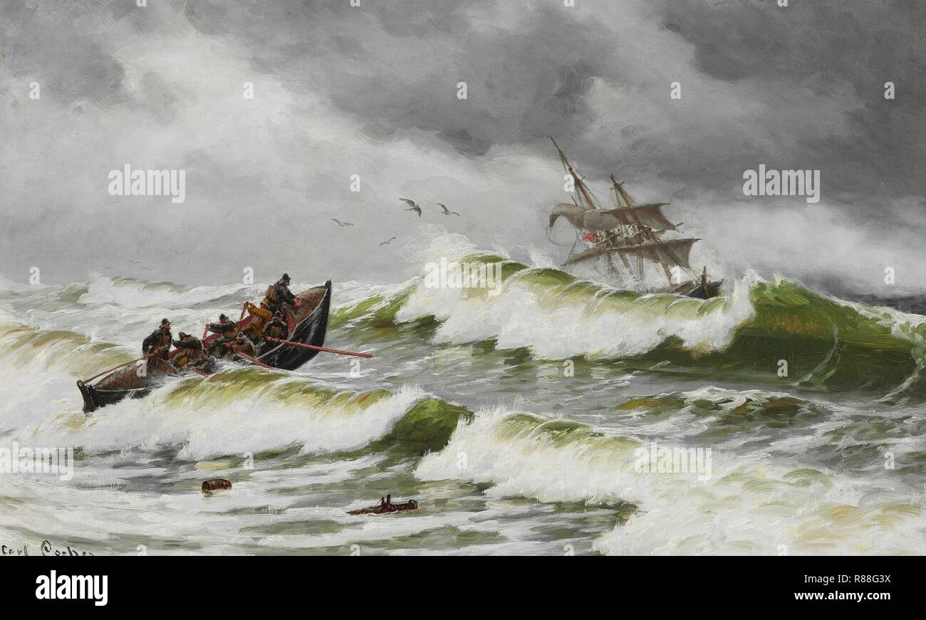 Carl Locher - Redningsbåden går ud til et strandet skib Stock Photo - Alamy