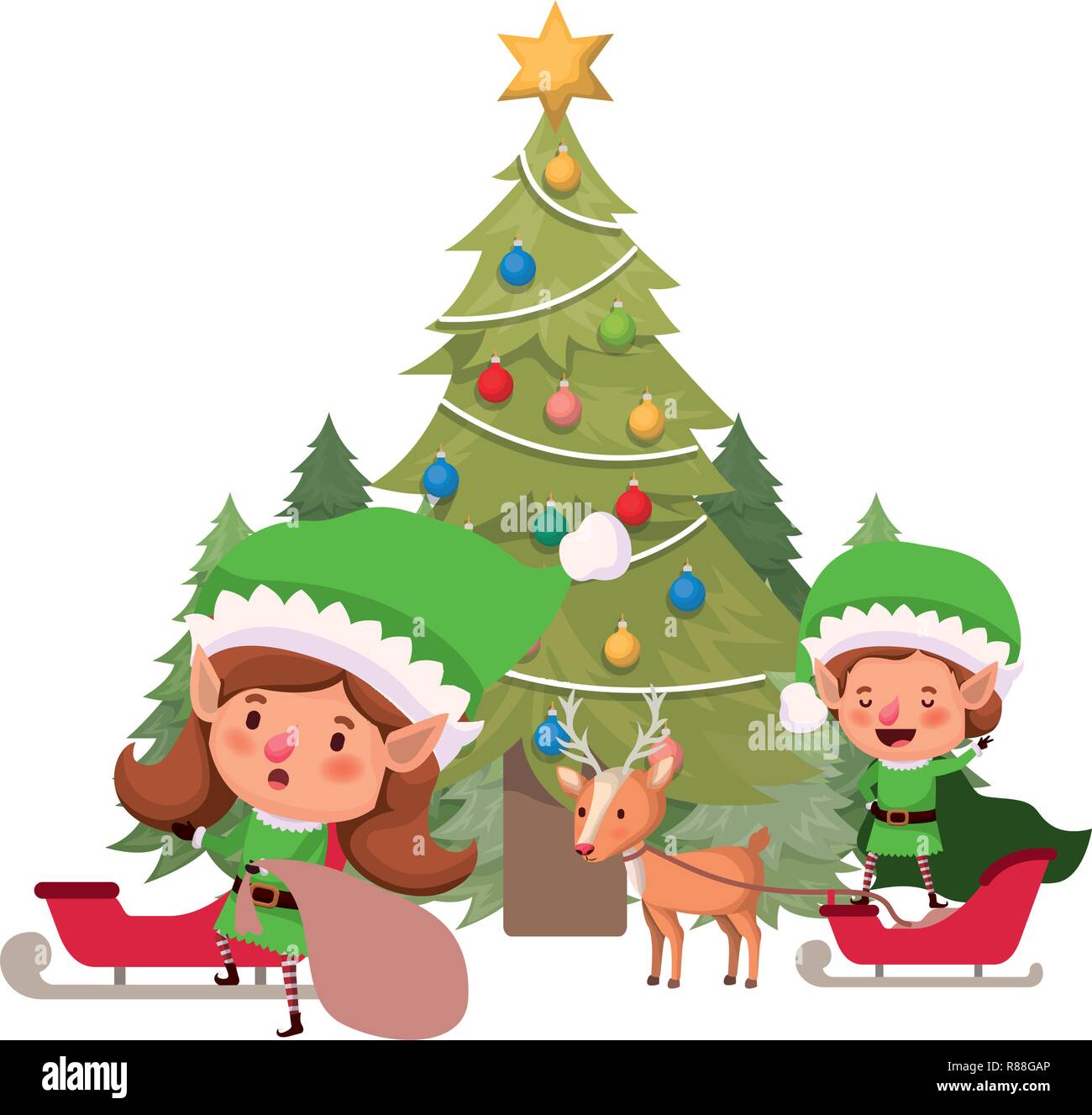 Boy and girl christmas elves Stock Vector Images - Alamy