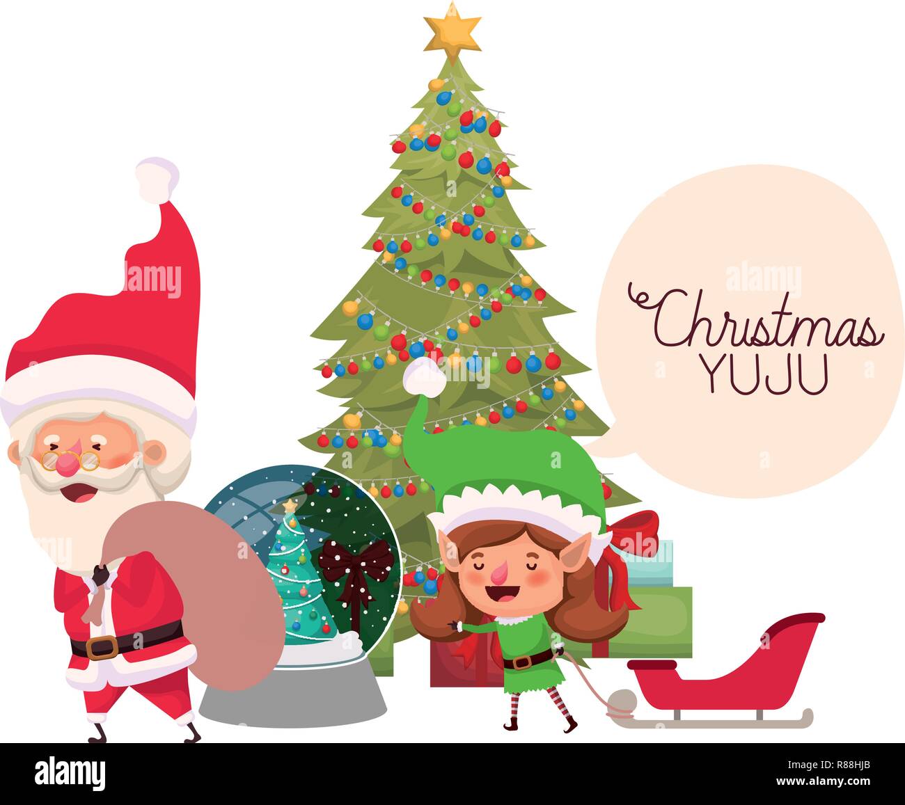 santa claus and elf woman with christmas tree Stock Vector Image & Art ...