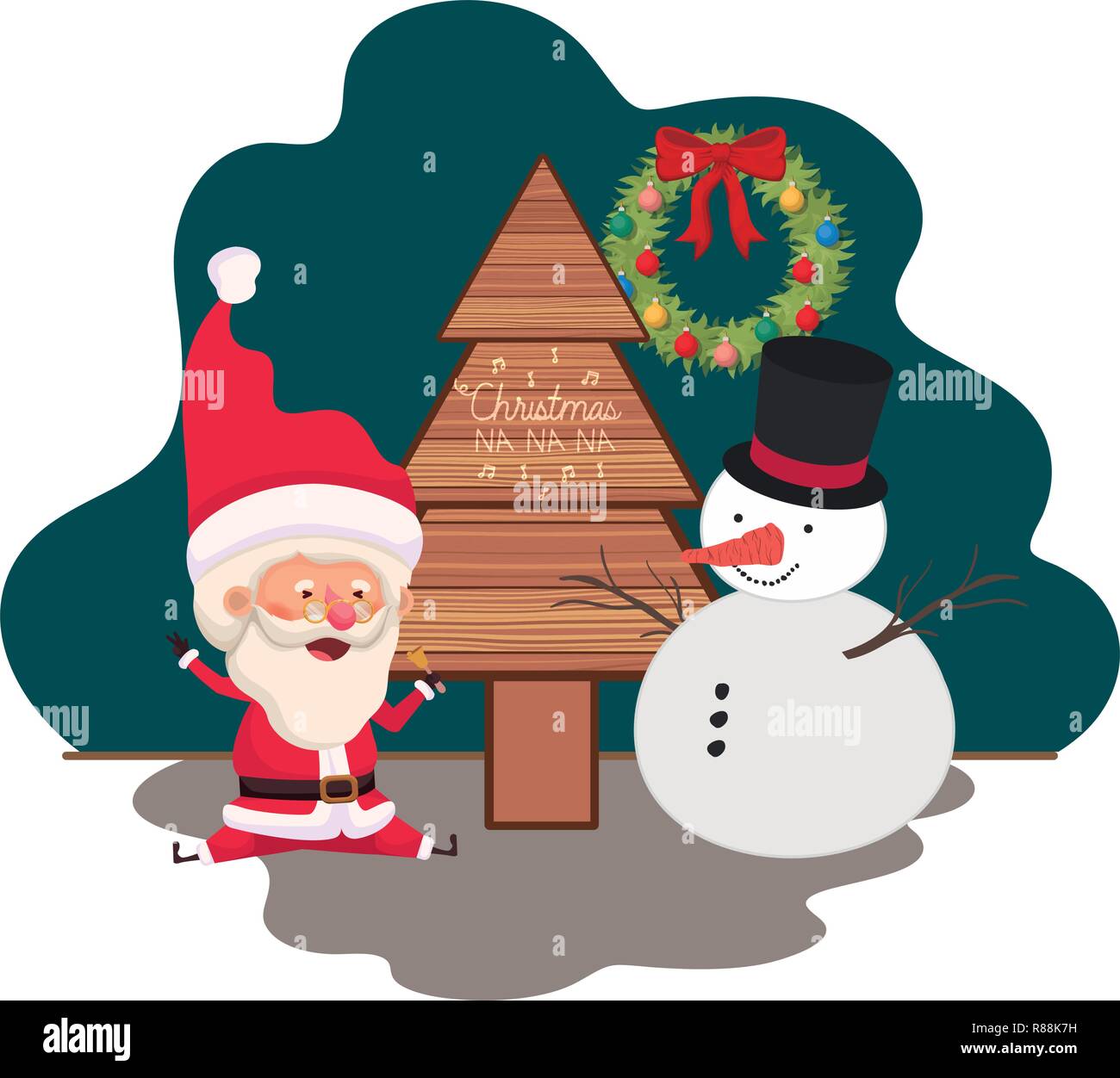 santa claus with christmas tree and snowman Stock Vector Image & Art ...