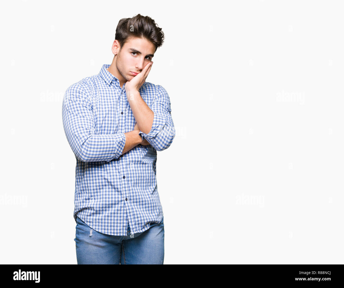 Young handsome business man over isolated background thinking looking ...
