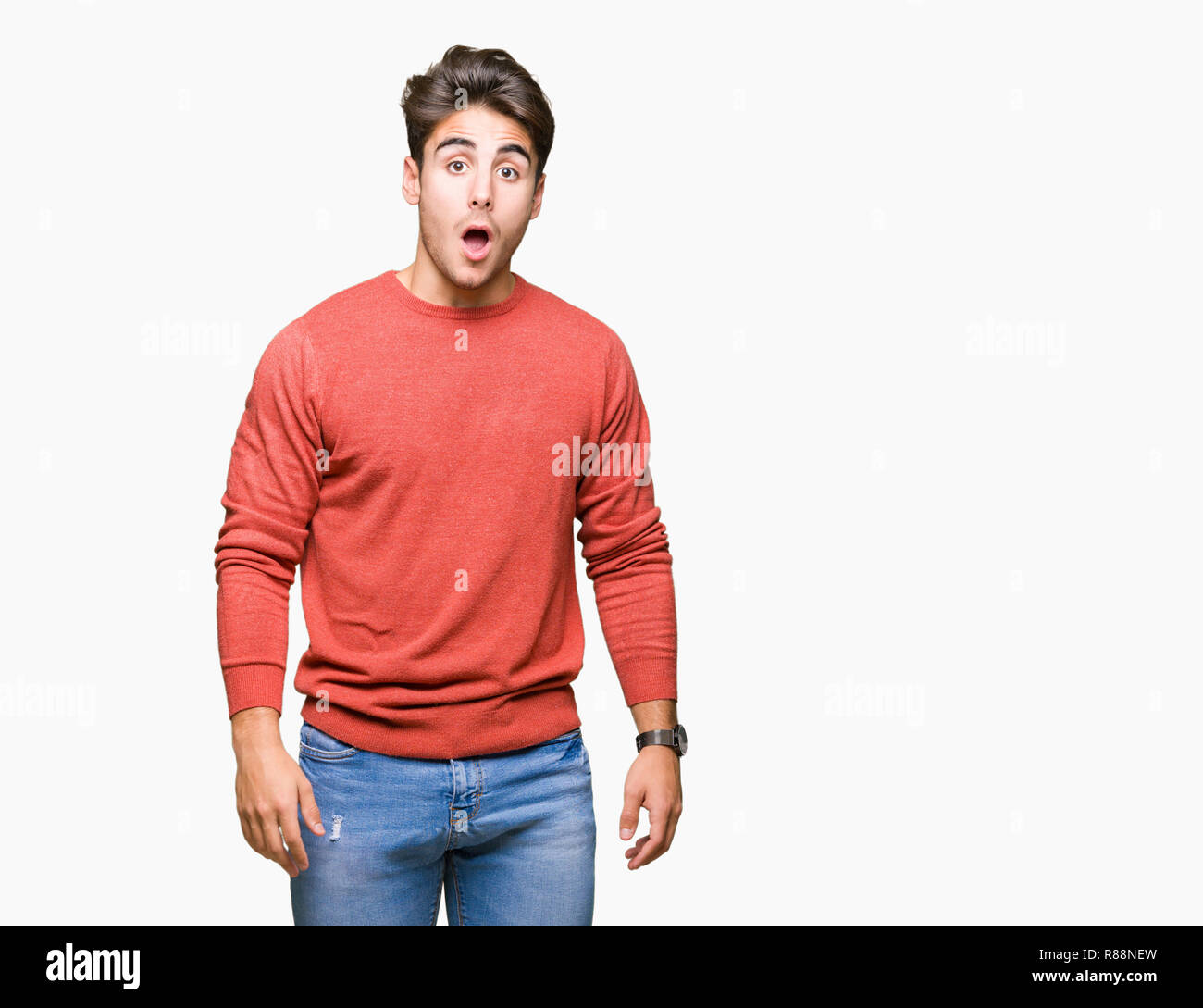 Young handsome man over isolated background In shock face, looking ...