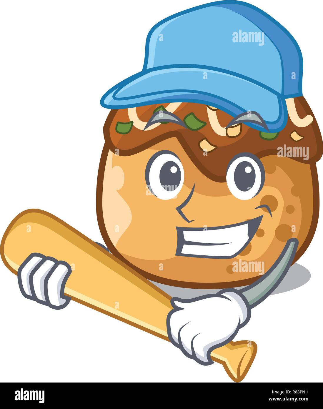 Playing baseball cartoon cooking takoyaki in baked fire Stock Vector ...