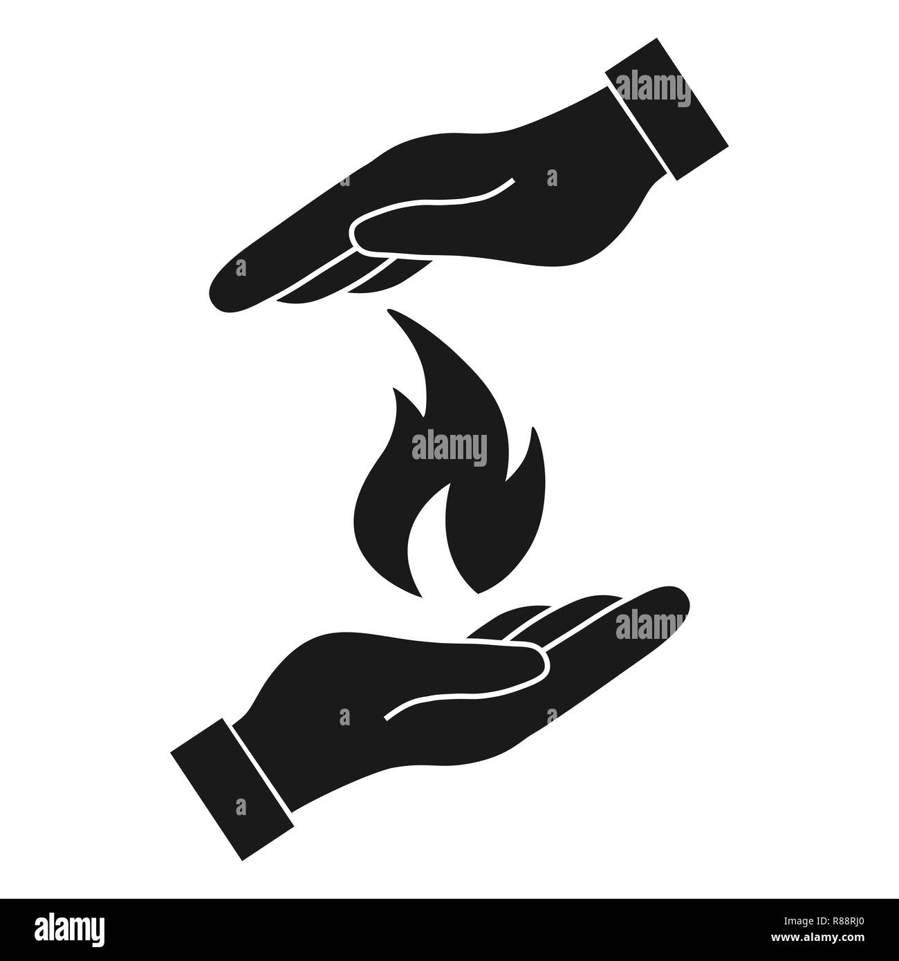 Fire flame in hand. Protection vector icon on white background Stock ...