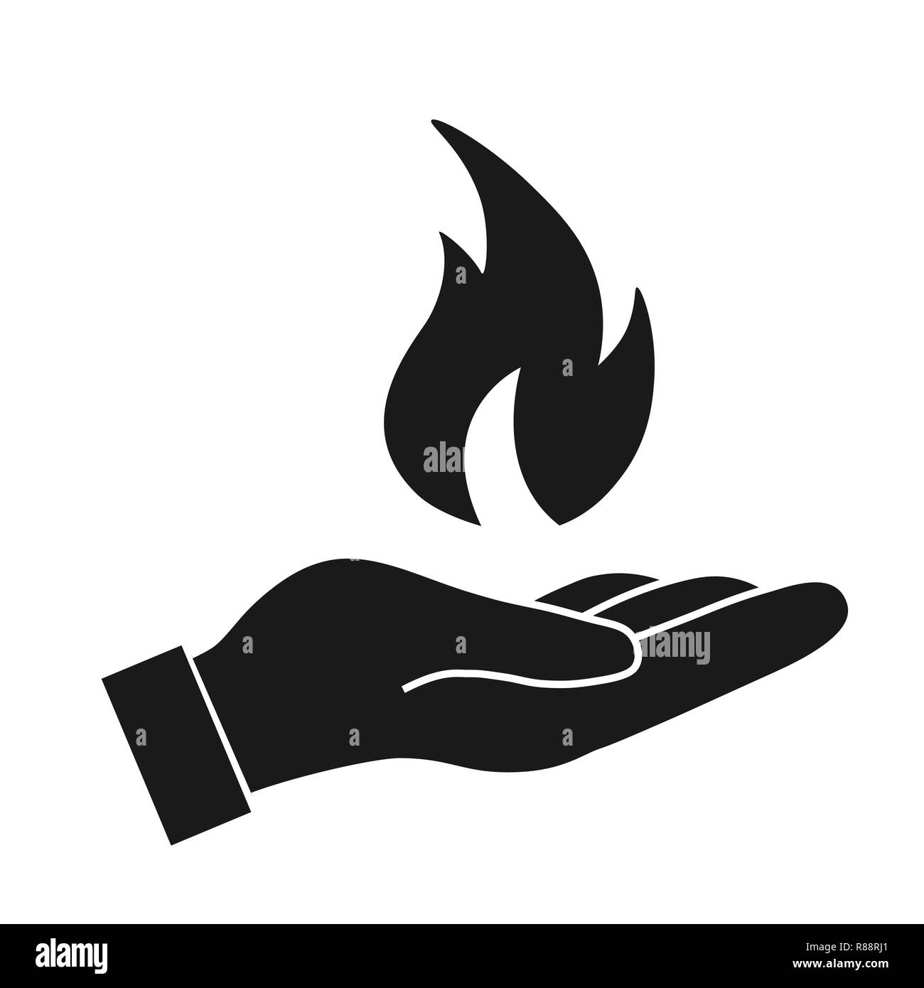 Fire flame in hand. Protection vector icon on white background Stock ...