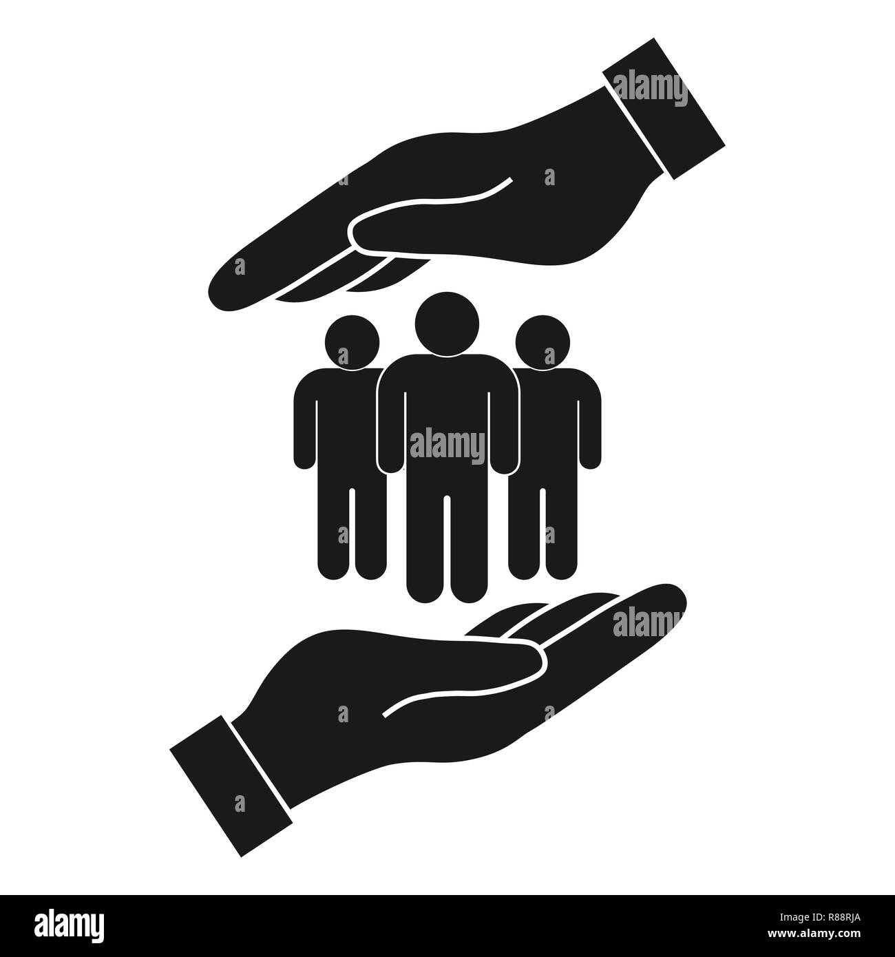 Safe people in hand. Protection vector icon on white background Stock ...