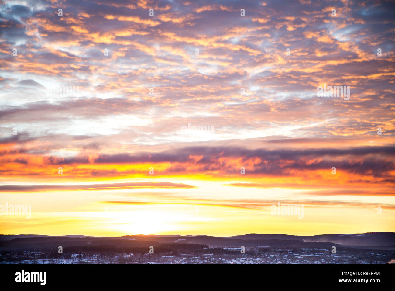 tragic sky, yellow-pink clouds, sunrise bright colors Stock Photo - Alamy