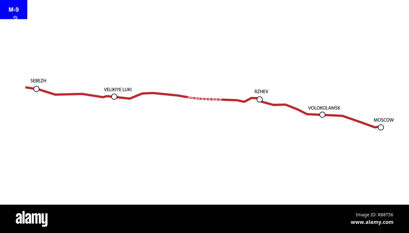 Russian route M-9 Baltia. Highway Moscow - Latvia. Road map of Russia ...