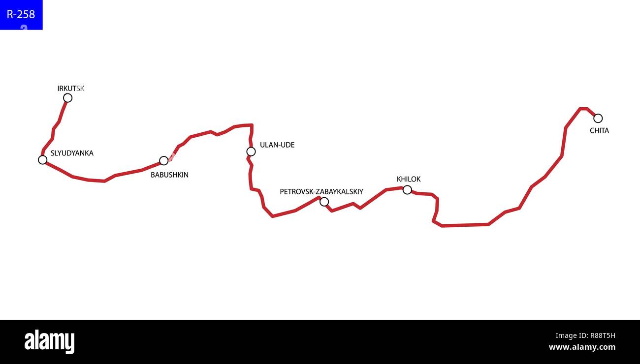 Russian route R-258 Baikal. Highway Irkutsk - Chita. Road map of Russia ...