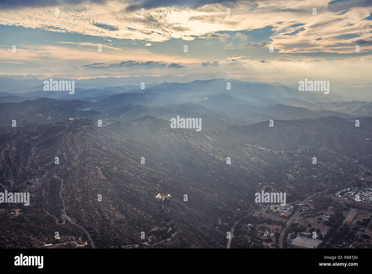 Aerial view of a beautiful mountain range at Southern California on a ...