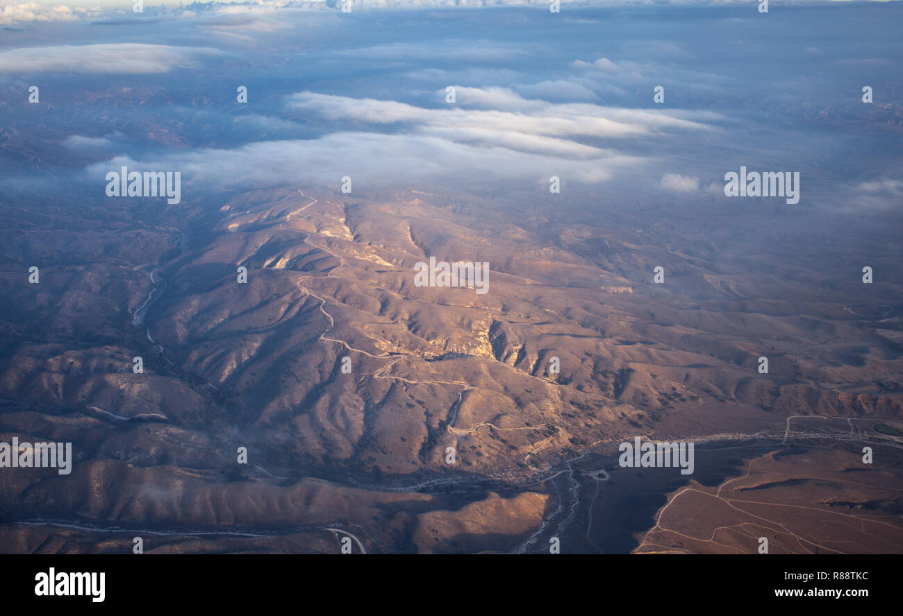 Aerial view of a beautiful mountain range at Southern California on a ...