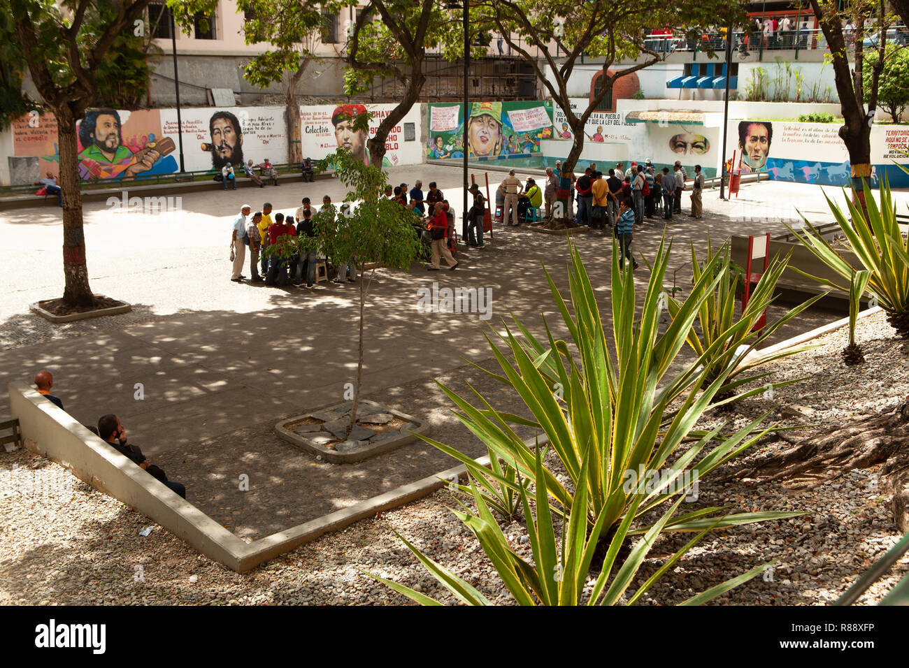 Venezuelans gathering together in city square, elevated view, Caracas ...