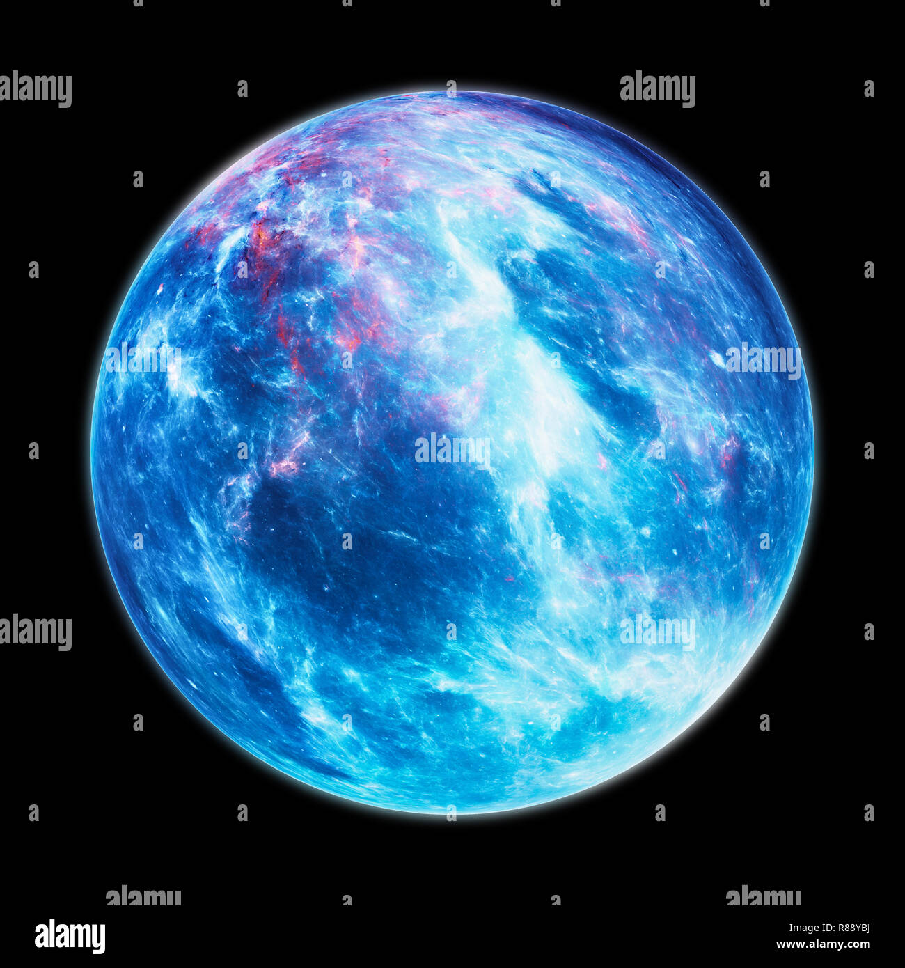 Frozen planet in space isolated on black, computer generated abstract ...