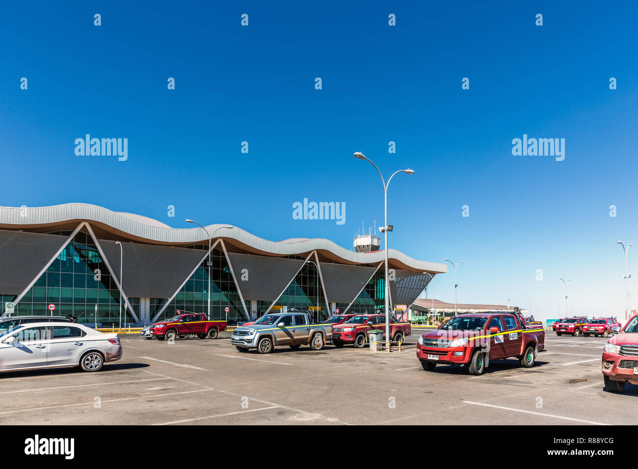 Calama, Chile - Out 13th 2017 - Red 4wd trucks parking in the ...