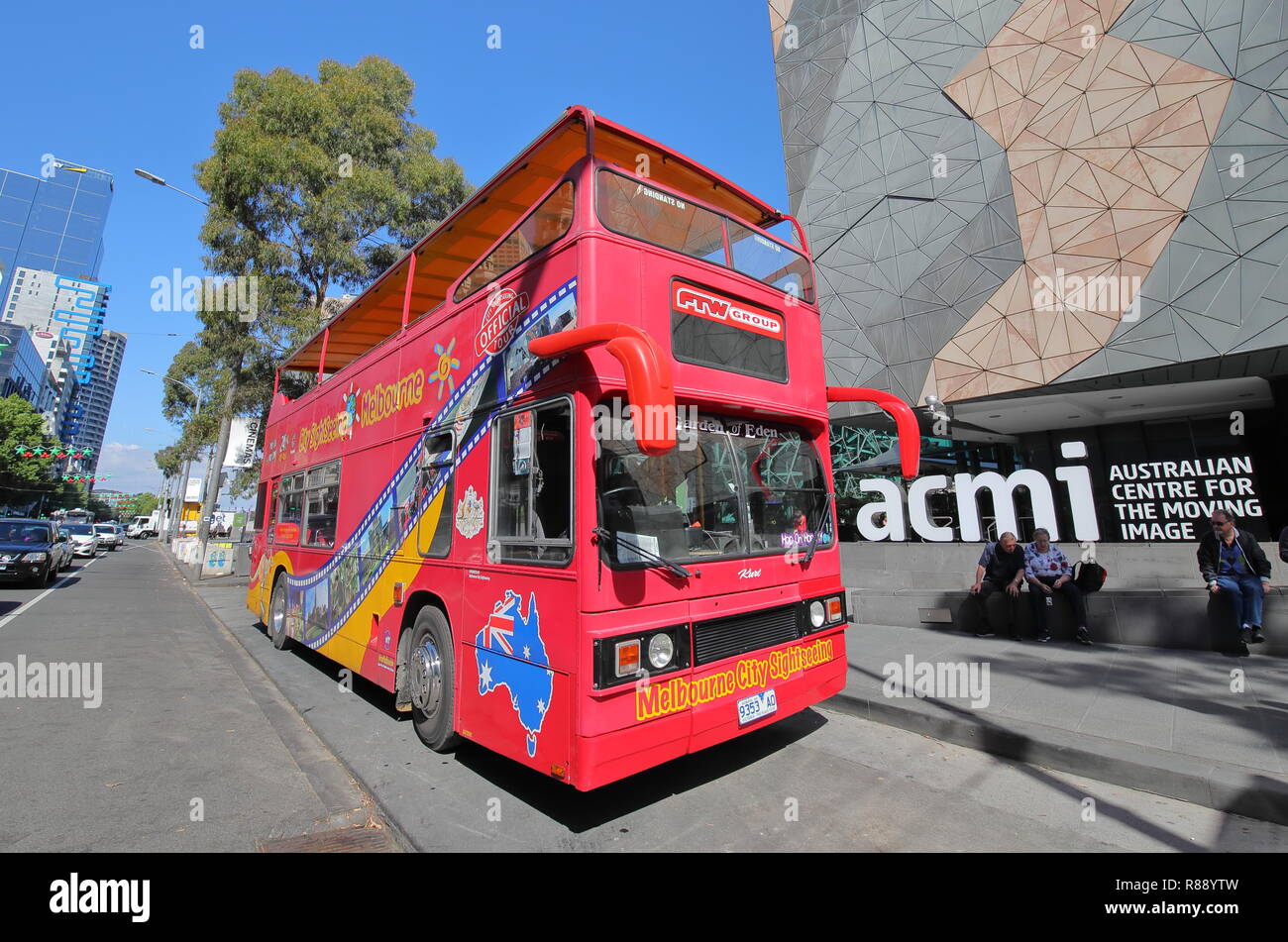 People take hop on hop off bus in Melbourne Australia Stock Photo - Alamy