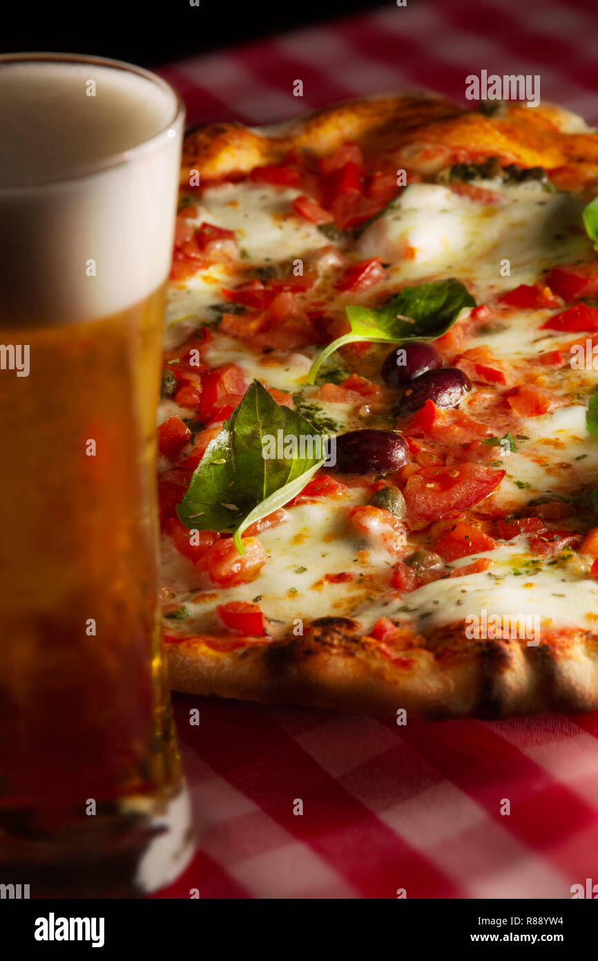 Rustic wood fire baked Pizza Margarita real italian look with tomato ...