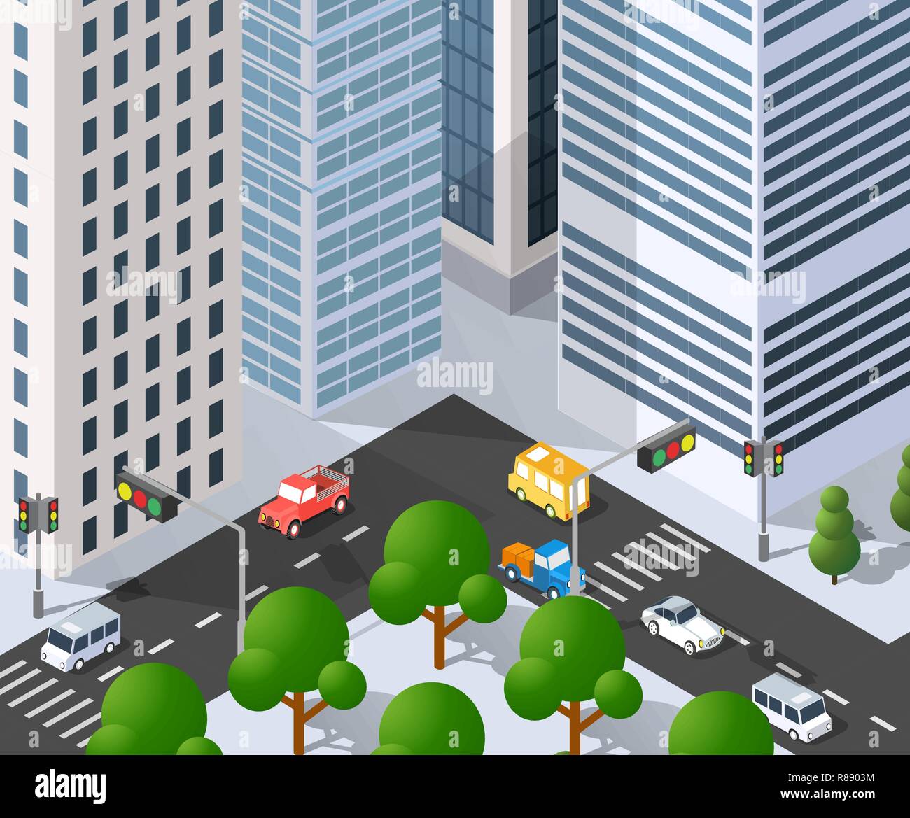 Isometric illustration megapolis city quarter with streets, skyscrapers ...