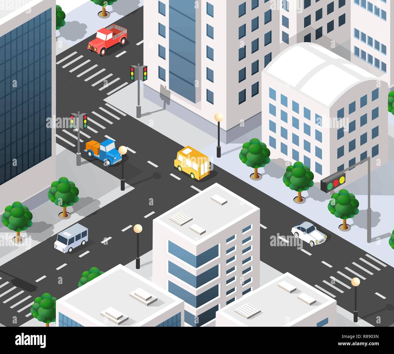 Isometric illustration megapolis city quarter with streets, skyscrapers ...
