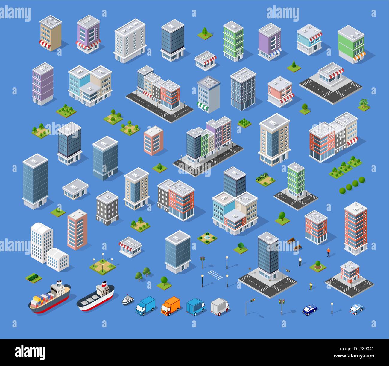 Cityscape design elements with isometric building city map kit, flat ...