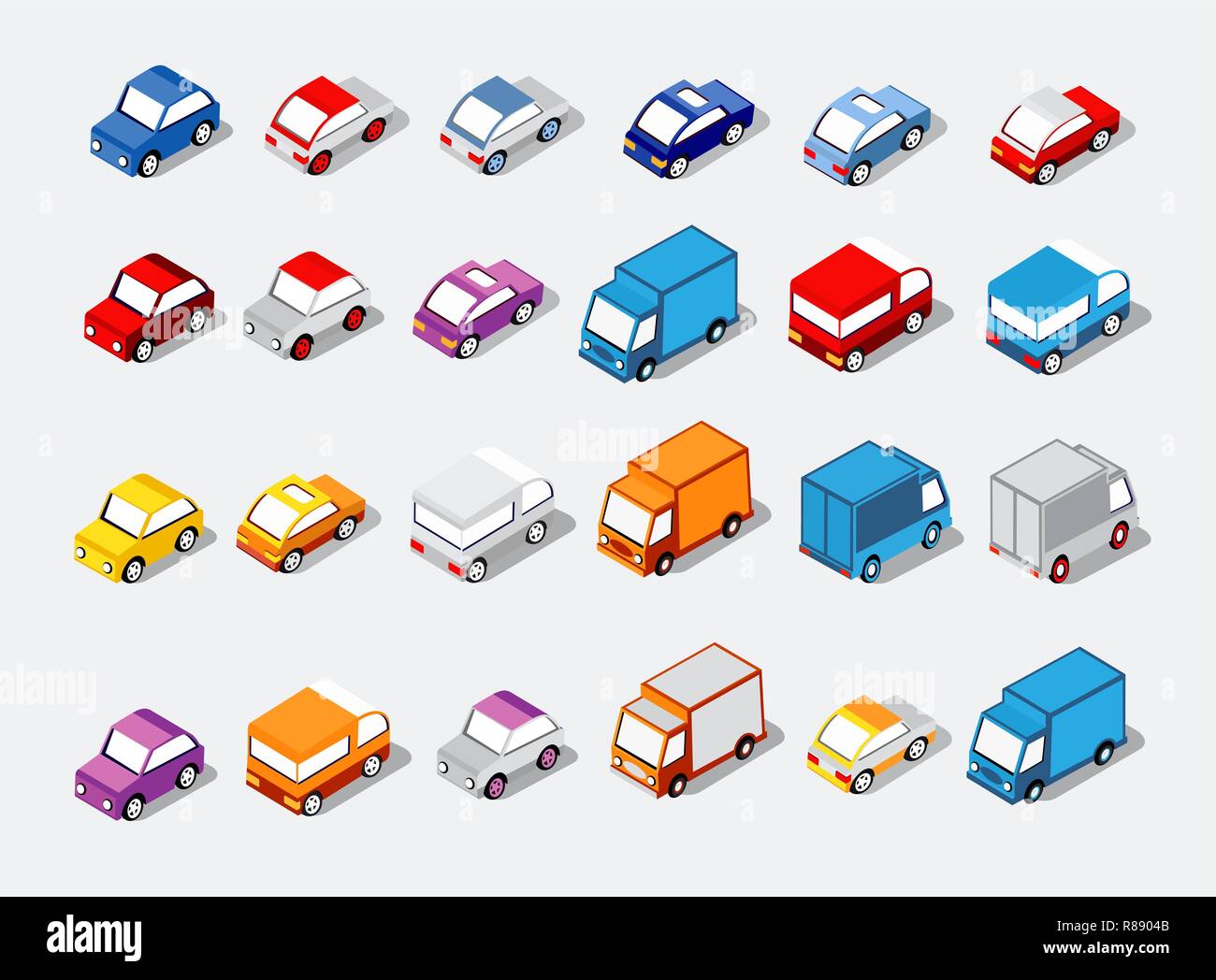 Isometric set cars and trucks transport infrastructure of the town ...