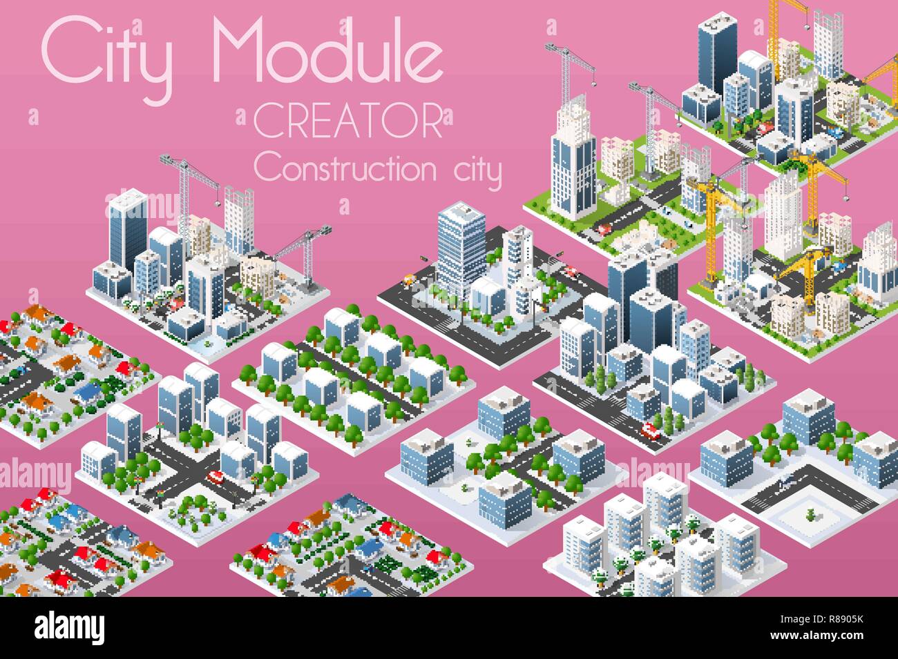 City module creator isometric concept of urban infrastructure business ...