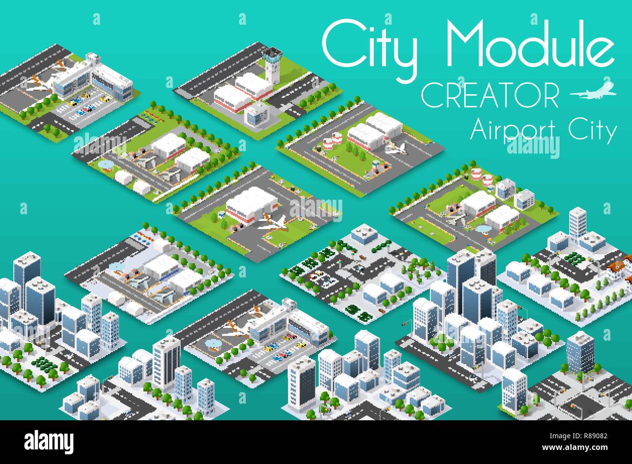 City module creator isometric airport of urban infrastructure business ...