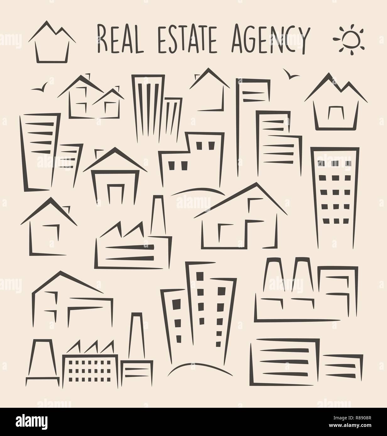 Estate agent signs and street Stock Vector Images - Alamy