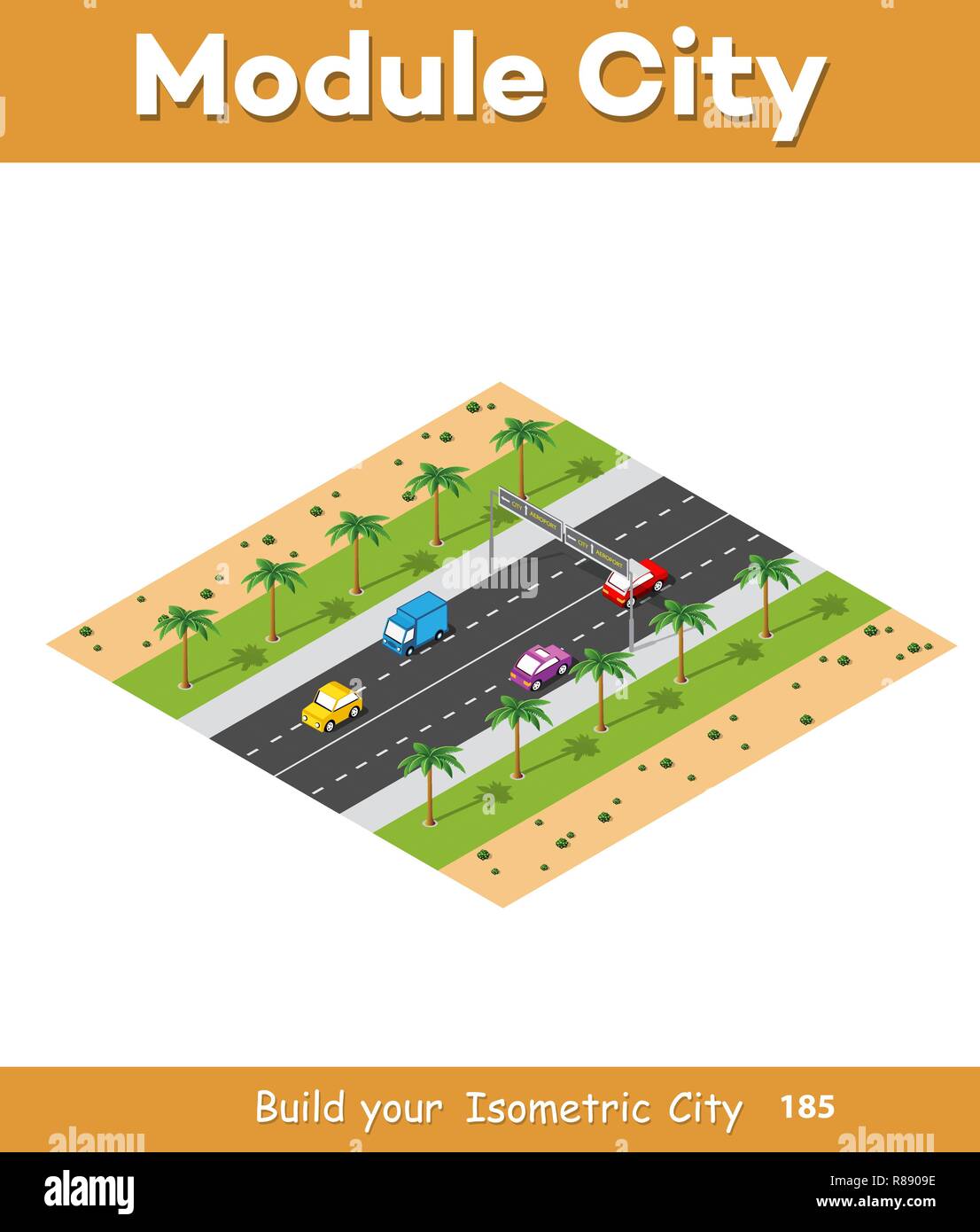 Natural landscape isometric forest with trees and plants, expressway ...