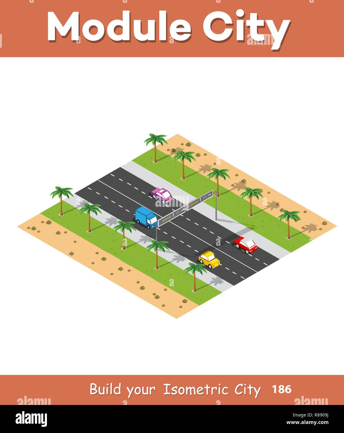 Natural landscape isometric forest with trees and plants, expressway ...