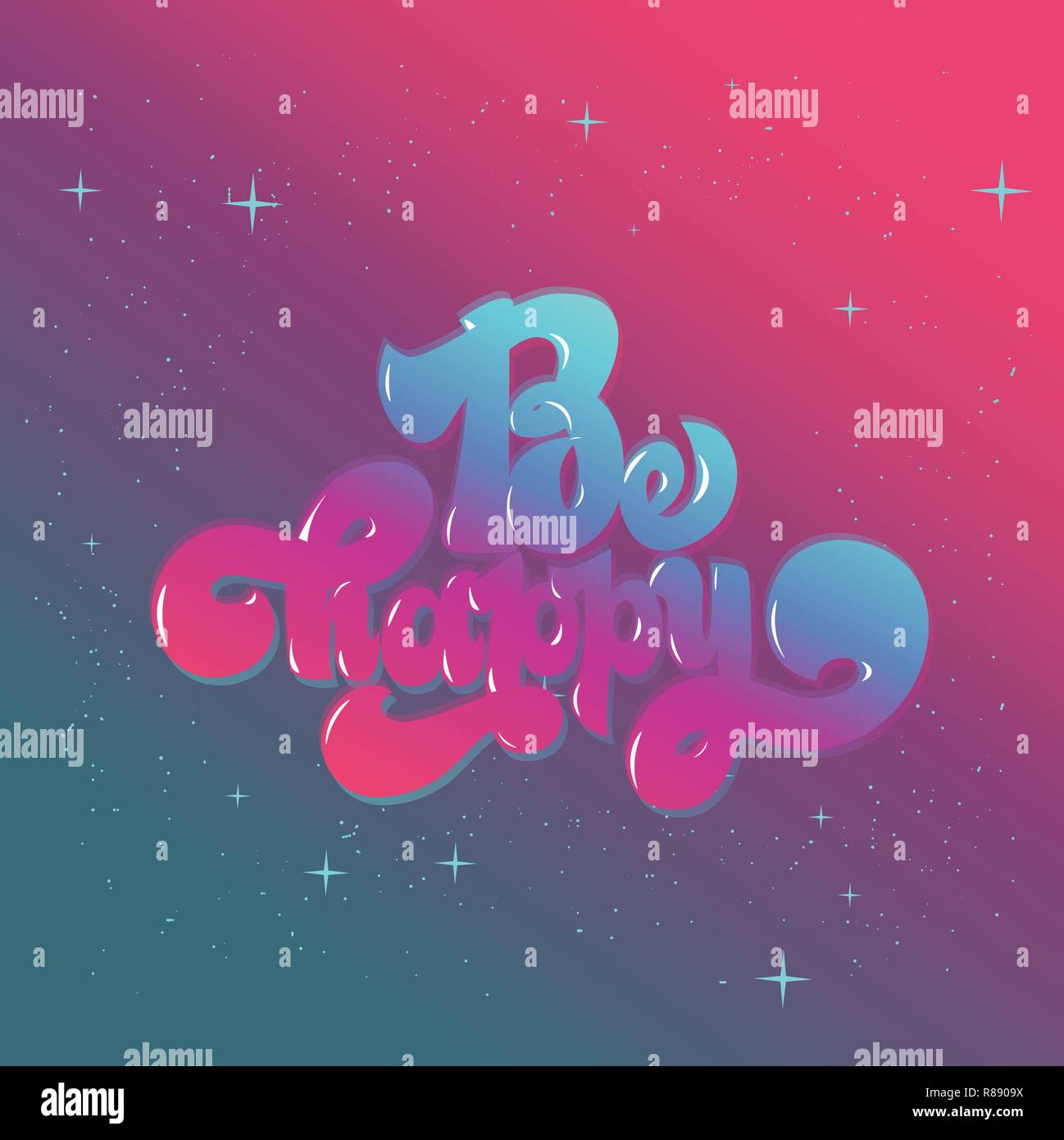 Be happy greating card hand lettering text, brush ink calligraphy ...