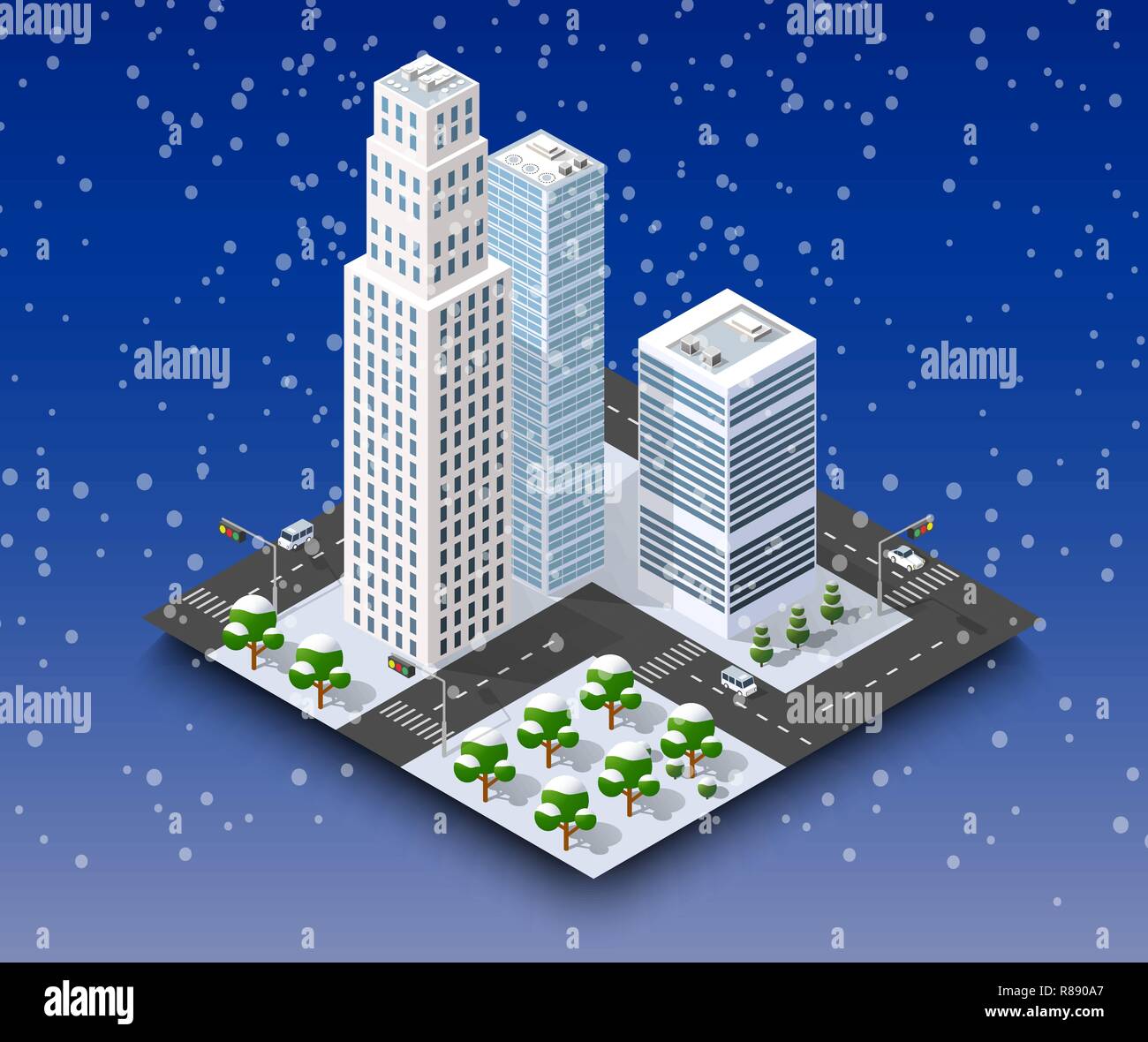 City winter Christmas New Year landscape isometric town with houses and ...