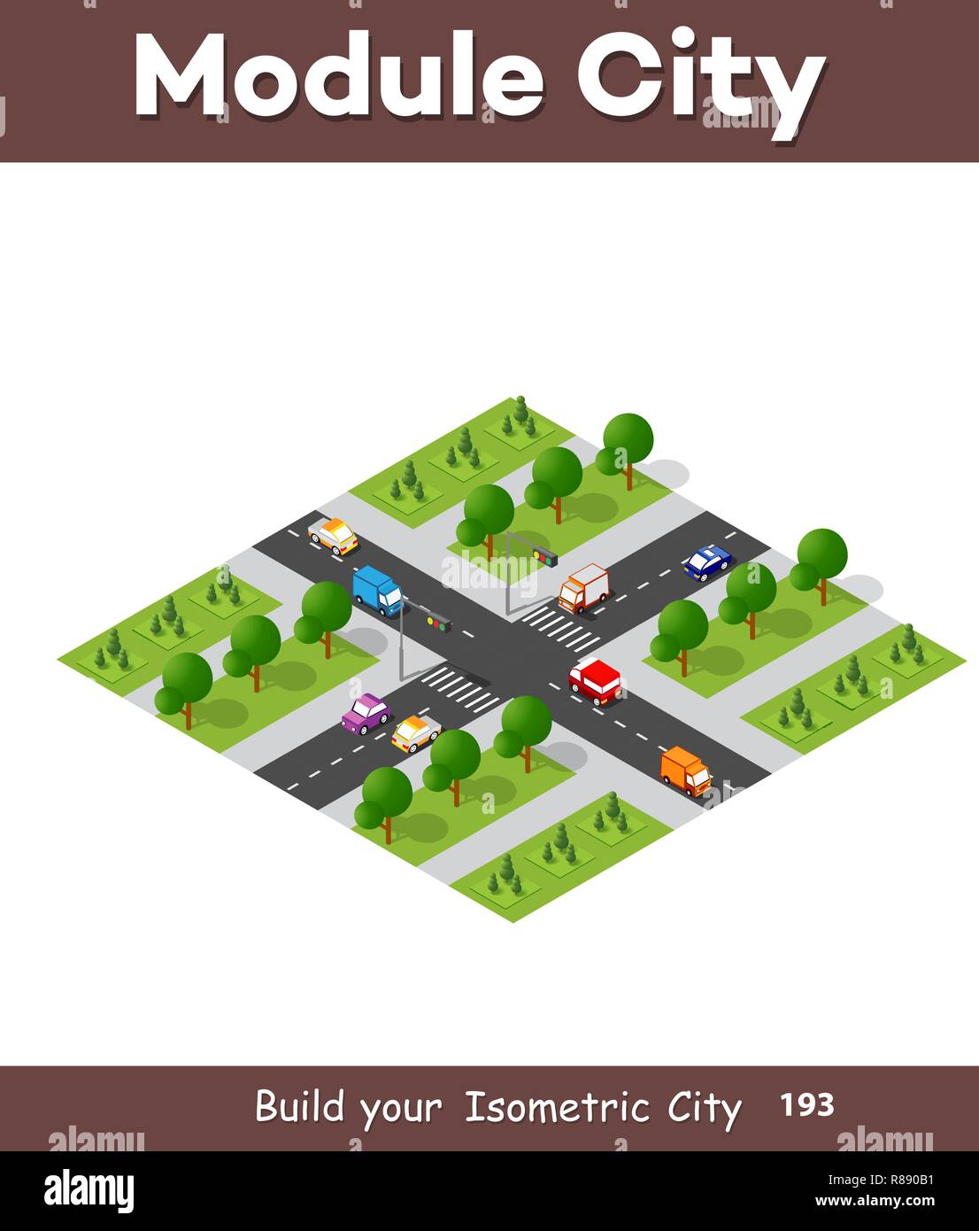 Natural landscape isometric forest with trees and plants, expressway ...