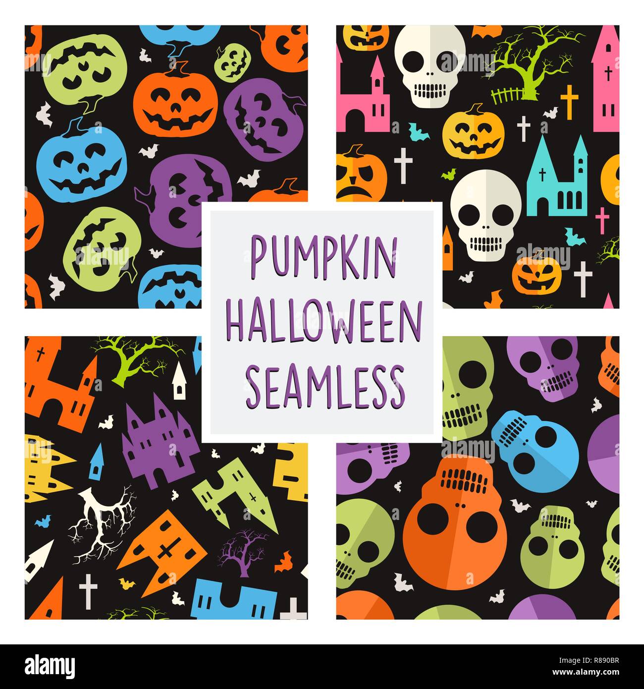Pumpkin Halloween set pattern seamless tile background Stock Vector ...